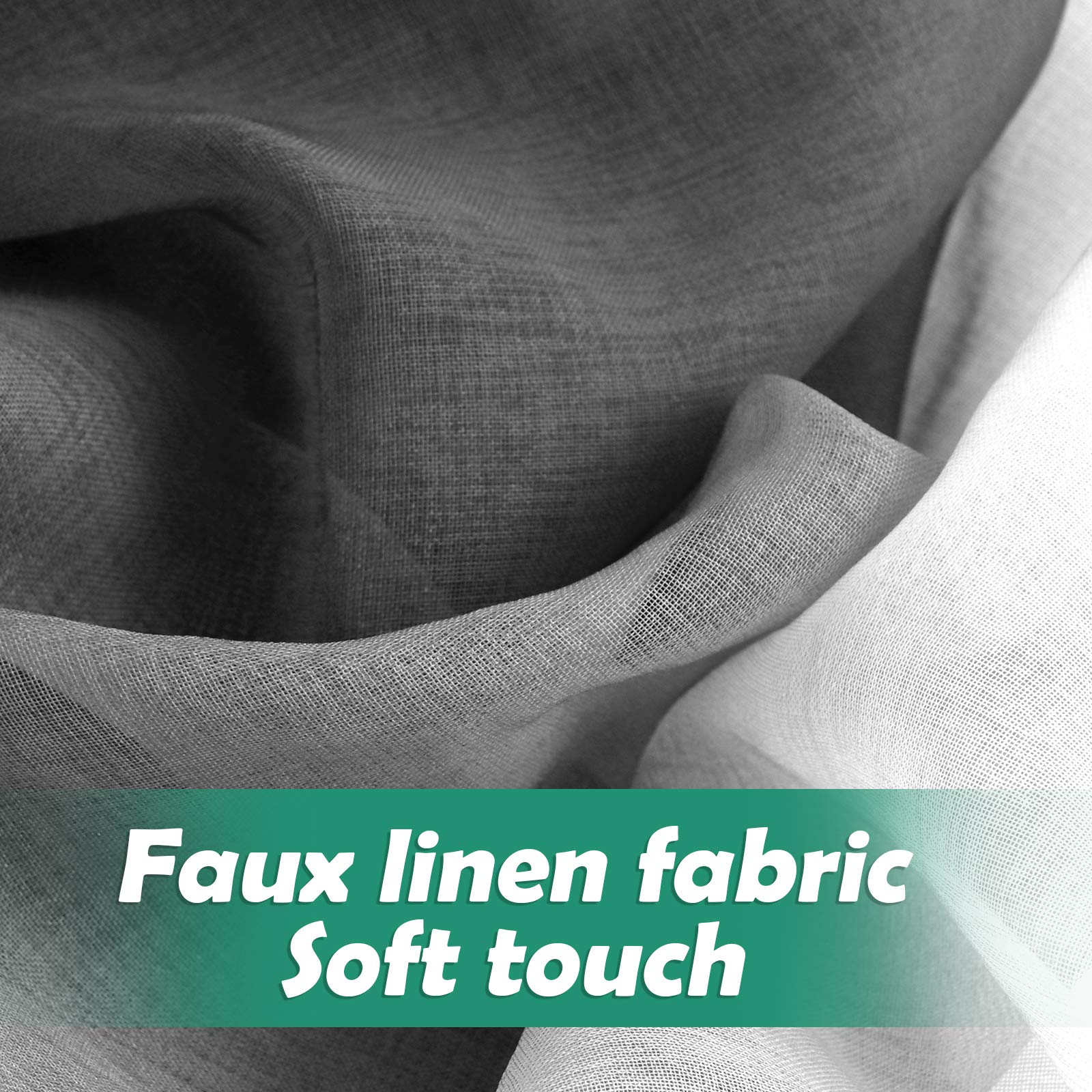 BGment Faux Linen Ombre Sheer Window Curtains for Living Room, Grommet Linear Gradient Light Filtering Semi Voile Sheer Curtain Panels for Kids Room, Set 2 Panels (Each 52 x 72 Inch, Grey)