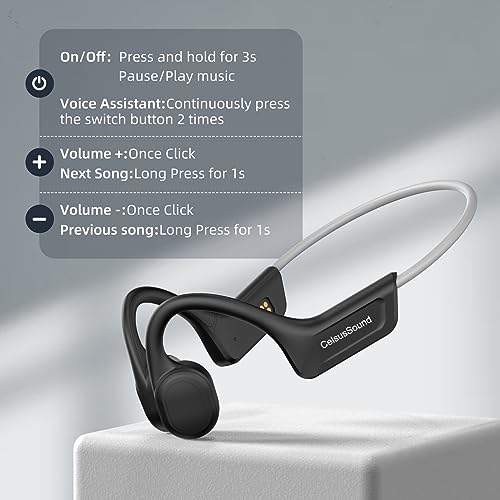 CelsusSound S800C Bone Conduction Headphones,IPX7 Waterproof Sports Earbuds with Noise-Canceling MIC,Bluetooth 5.3 Open-Ear Wireless Headset for Outdoor Running Cycling Hiking,10H Playtime(Grey)
