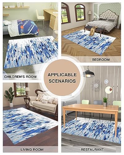 Contemporary Blue Large Rectangular Area Rugs 5' x 7' Living Room, Abstract Rustic Painting Art Durable Non Slip Rug Carpet Floor Mat for Bedroom Bedside Outdoor