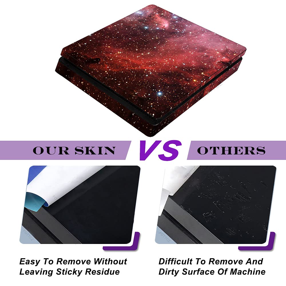 FOTTCZ Whole Body Vinyl Sticker Decal Cover for Playstation 4 Slim Console and Two Controller - Red Nebular
