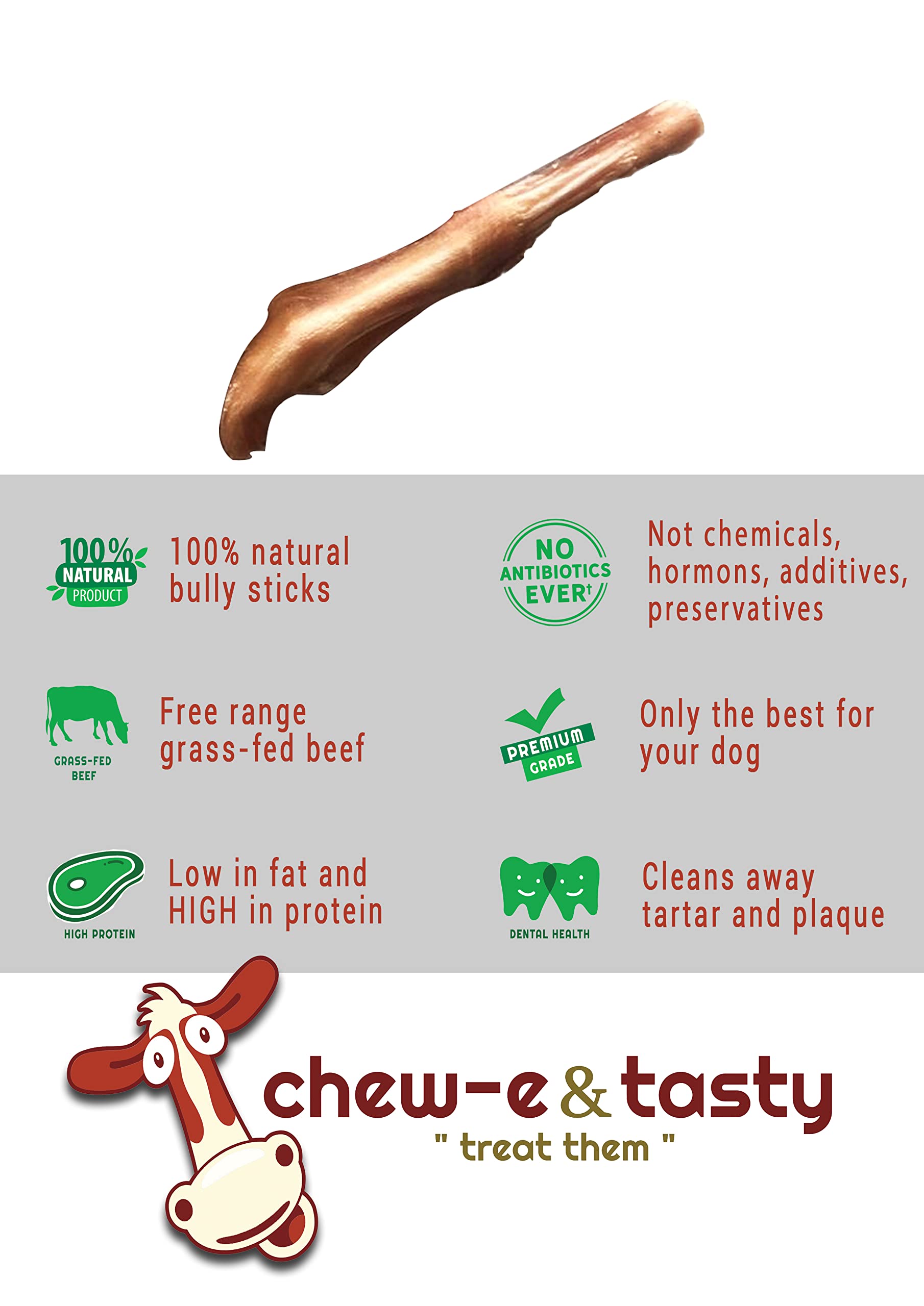 chew-e&tasty Bully Sticks 3-5 inch Various Shapes and Size - Odor Free 100% Beef Chews - Fully Digestible High Protein, Low Fat Dental Treats (8 OZ)