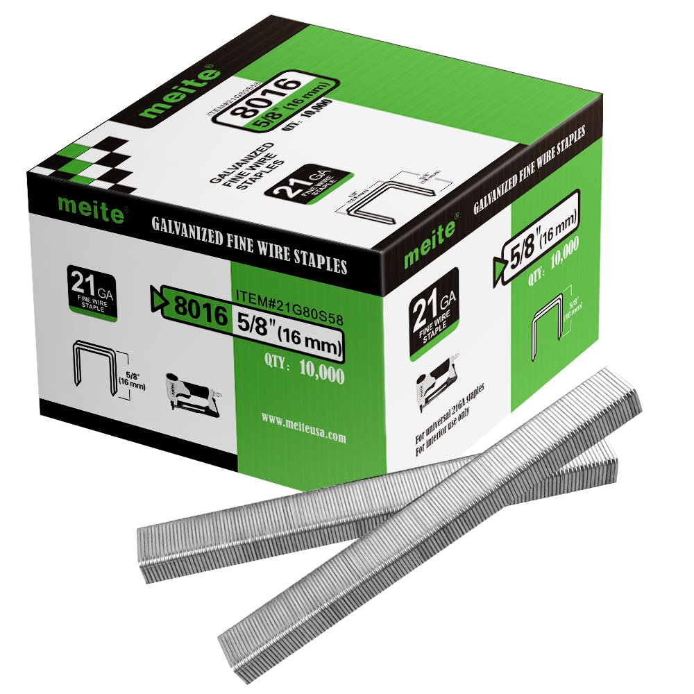 meite 21 Gauge 1/2-Inch Crown with 5/8-Inch Length Upholstery Staples Galvanized Fine Wire Staples Compatible for MT8016 Stapler (10 Boxes)