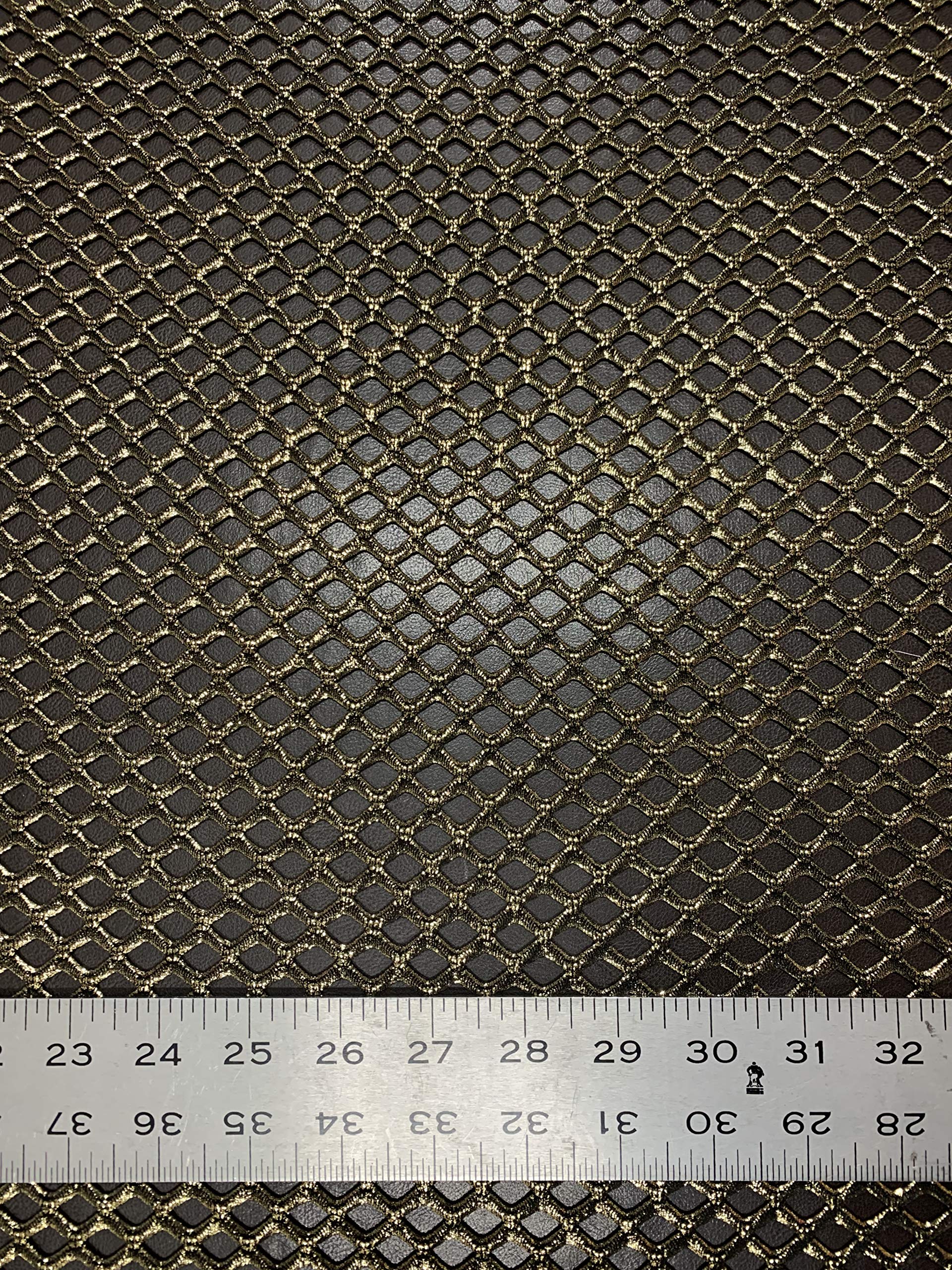 Diamond Mesh Big Hole 0.5 Inch with or Without Silver Foil Stretch Polyester Spandex Mesh Fabric by The Yard (Black with Gold Foil)