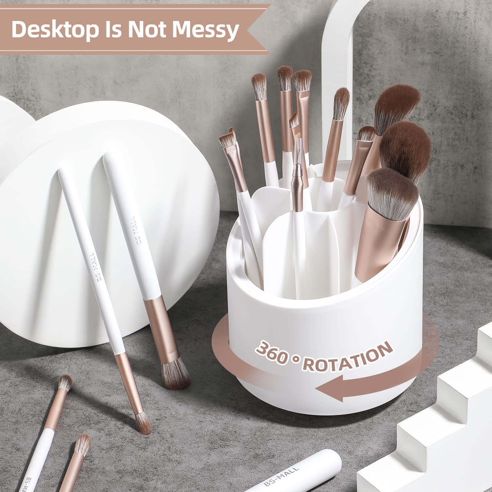 BS-MALL Makeup Brushes18 Pcs Premium Synthetic Powder Foundation Blush Contour Concealers Lip Brushes with Brush Holder Package for Gift （White)