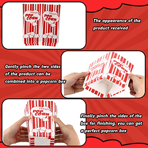 Fuutreo 120 Pack Movie Night Popcorn Box Paper Popcorn Bucket Bowl Bulk 46 oz Red and White Popcorn Bag Snack Container Holder 7.87" for Popcorn Machine Theater Carnival Circus Party Decor Supplies