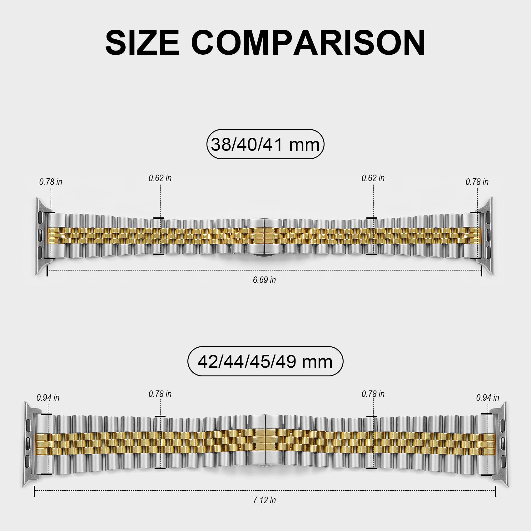 baozai Compatible with Apple Watch 49mm 45mm 44mm 42mm, Solid Stainless Steel iWatch Band Replacement for Apple Watch Ultra2/Ultra & Series 9/8/7/6/5/4/3/2/1/SE for Men, Silver/Gold, 49mm/45mm/44mm