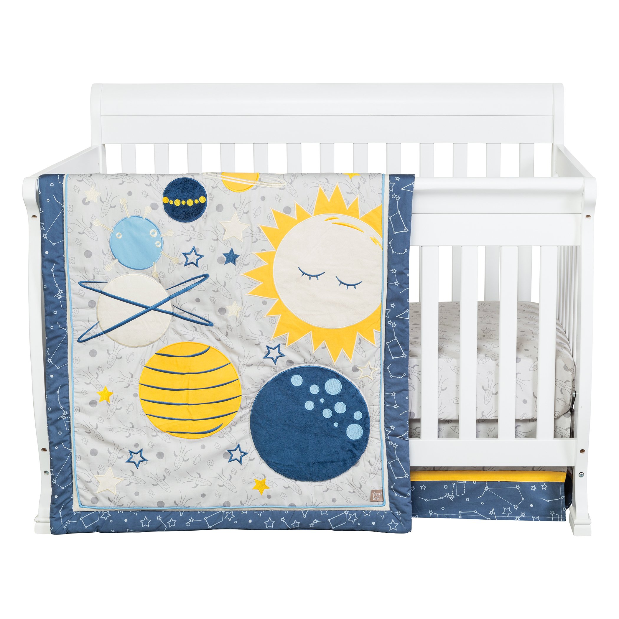 Trend Lab Galaxy 3 Piece Crib Bedding Set, Can Be Used As A Blanket Or A Playmat for Tummy Time, Includes Quilt, Fitted Crib Sheet and Skirt