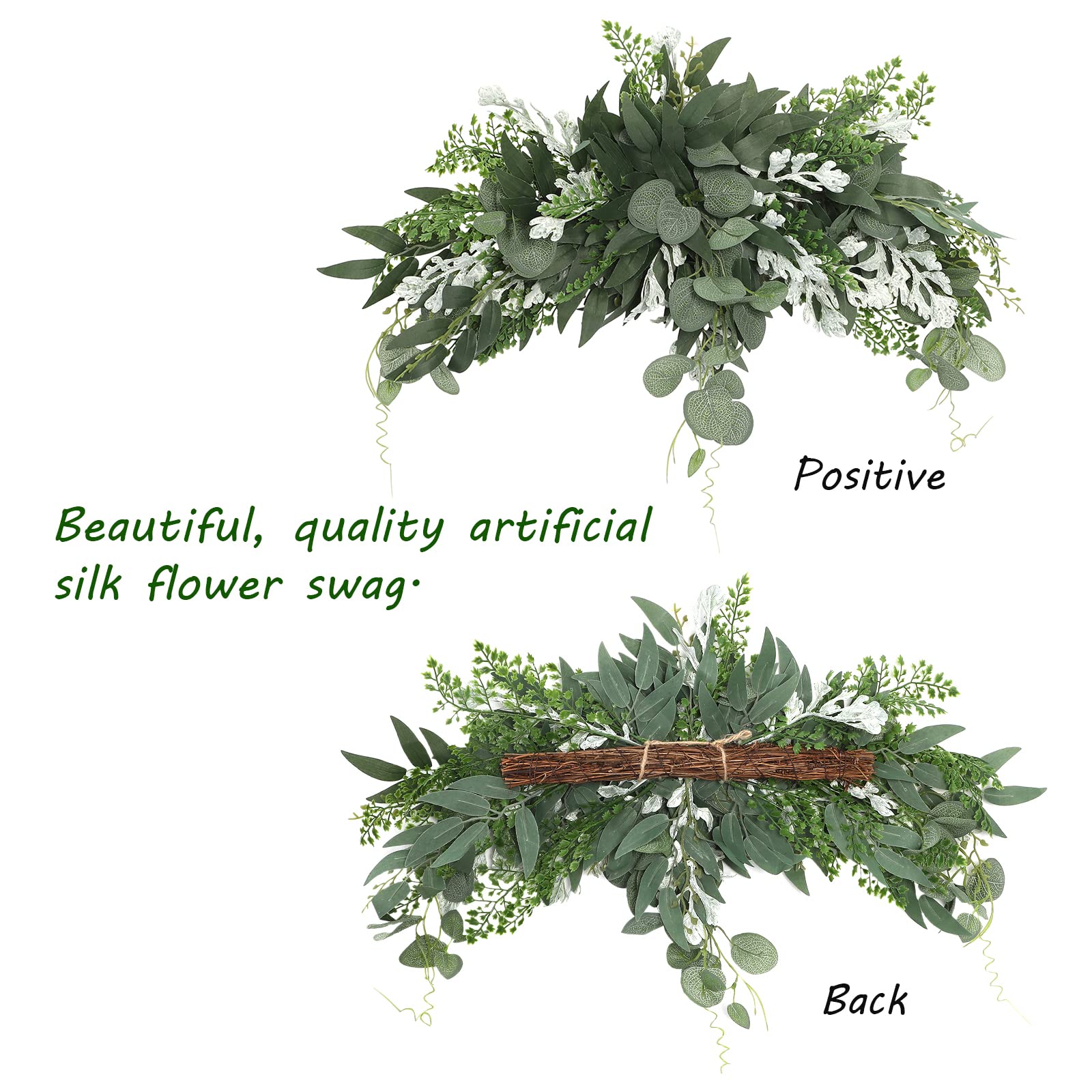 MOOVGTP Artificial Eucalyptus Floral Swag, 23.6in Artificial Mixed Eucalyptus Leaves Swag Wedding Arch Flowers Front Door Decorative Swags for Wedding Arch Home Garden Decor