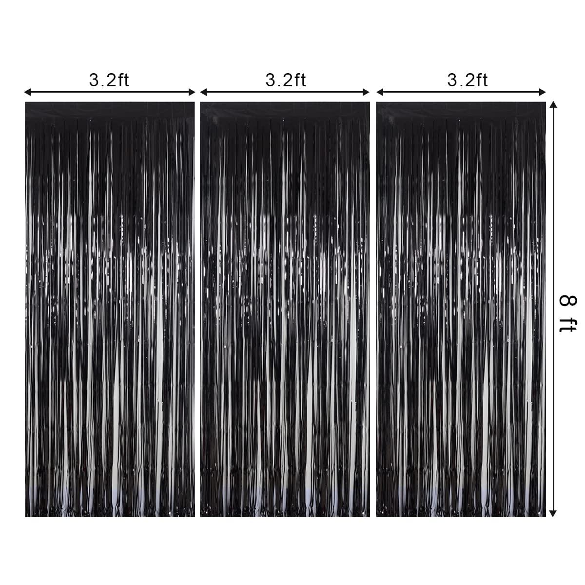 Black Tinsel Foil Fringe Curtain Backdrop,Melsan 3.2 x 8 ft Tinsel Curtains Party Backdrop for New Year Eve, Grad, Entirement,Holloween, Birthday Party Decoration for Men - 3 Packs