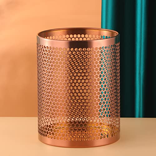 BOOTLION Stainless Steel Mesh Wastebasket,3.5Gallon Round Mesh Wastebasket Trash Can Recycling Bin,Waste Paper Basket,Kitchen Trash Cans,for Home,Office, Bathroom, Bedroom (Rose Gold)