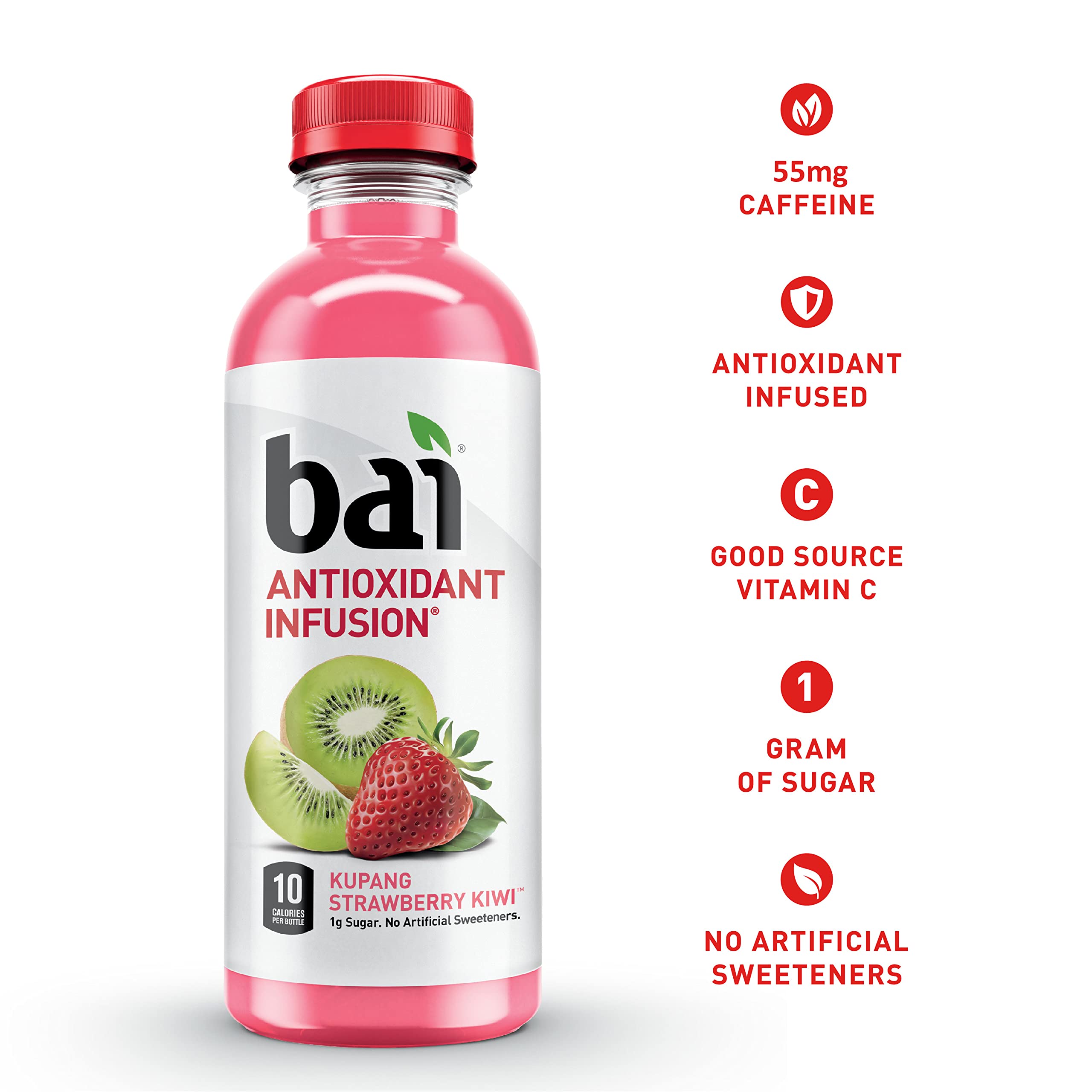 Bai Kupang Strawberry Kiwi, Antioxidant Infused Beverage, 18 fl oz bottle (Pack of 12)
