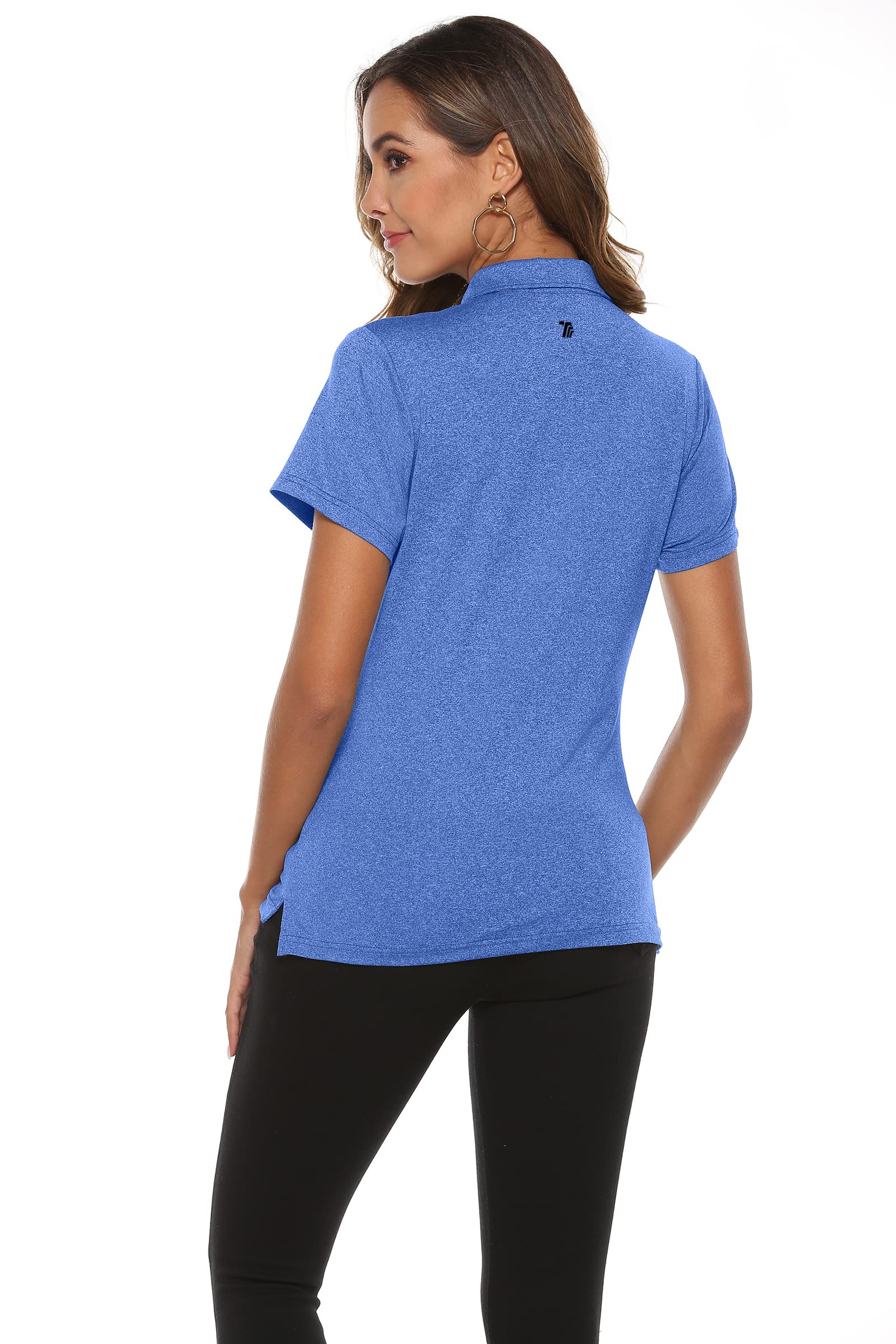 BASUDAM Women's Polo Shirts Short Sleeve Button Down Lightweight Dry Fit Dark Blue 3XL