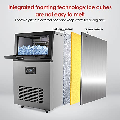 BESRTWE Commercial Ice Maker 100LBS/24H, Large LCD Display, Under Counter 403 Stainless Steel Ice Machine with 22LBS Storage Bin, 36 Ice Cubes/Cycle, Perfect for Home, Bar, Office, Restaurant