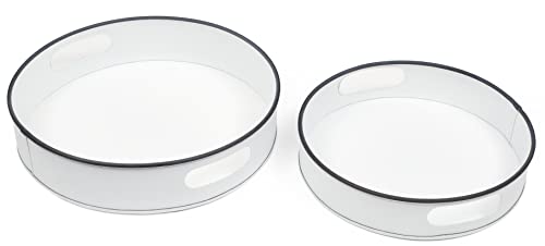 Decorative Coffee Table Tray,Galvanized Round Serving Tray for Living Room, Round Metal Tray for Ottoman or Side Table, Charcuterie Board or Cheese Platter,Set of 2 Countertop Fruit Tray Baskets