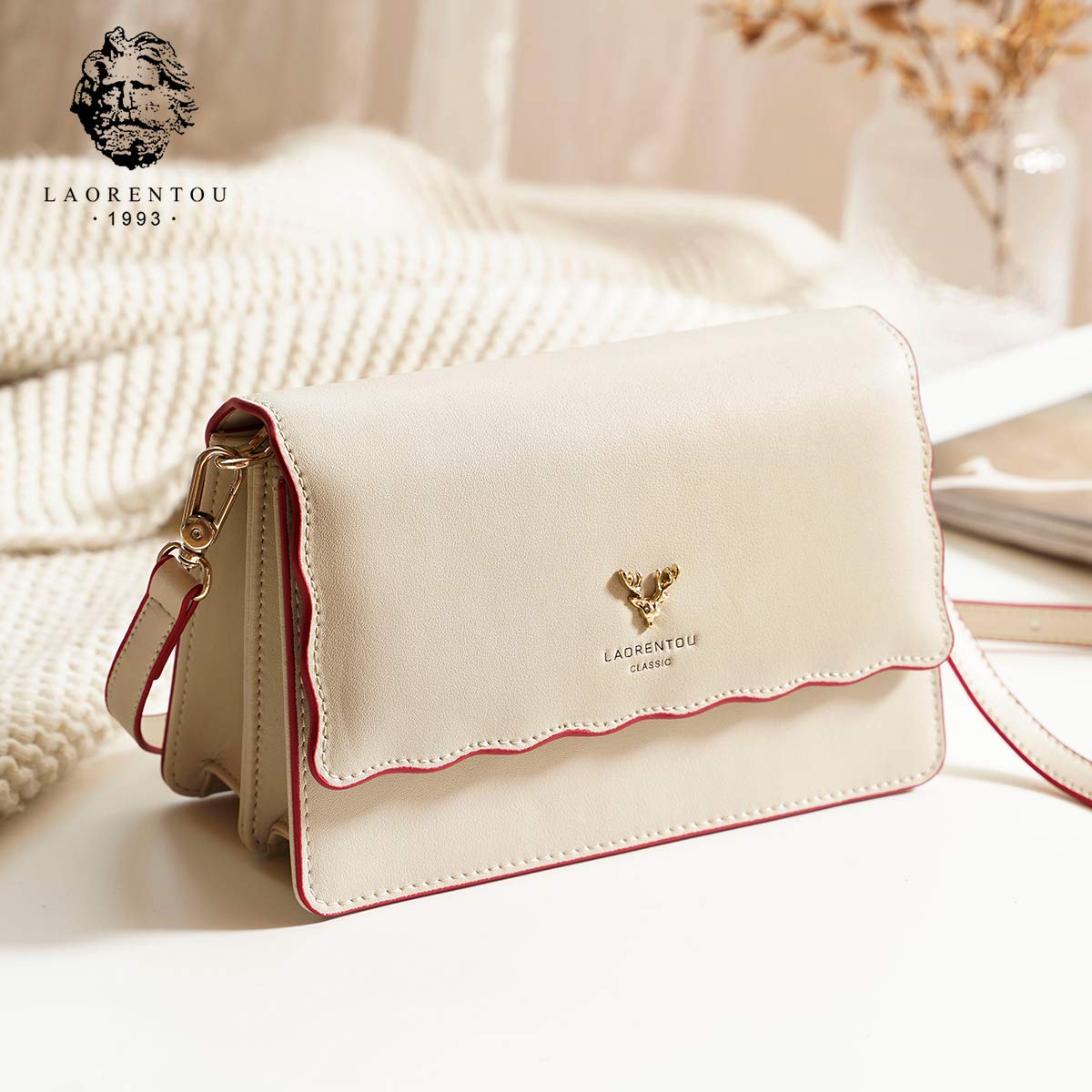 LAORENTOU Cowhide Shoulder Bag for Women Small Crossbody Bag for Women Leather White Purse for Women