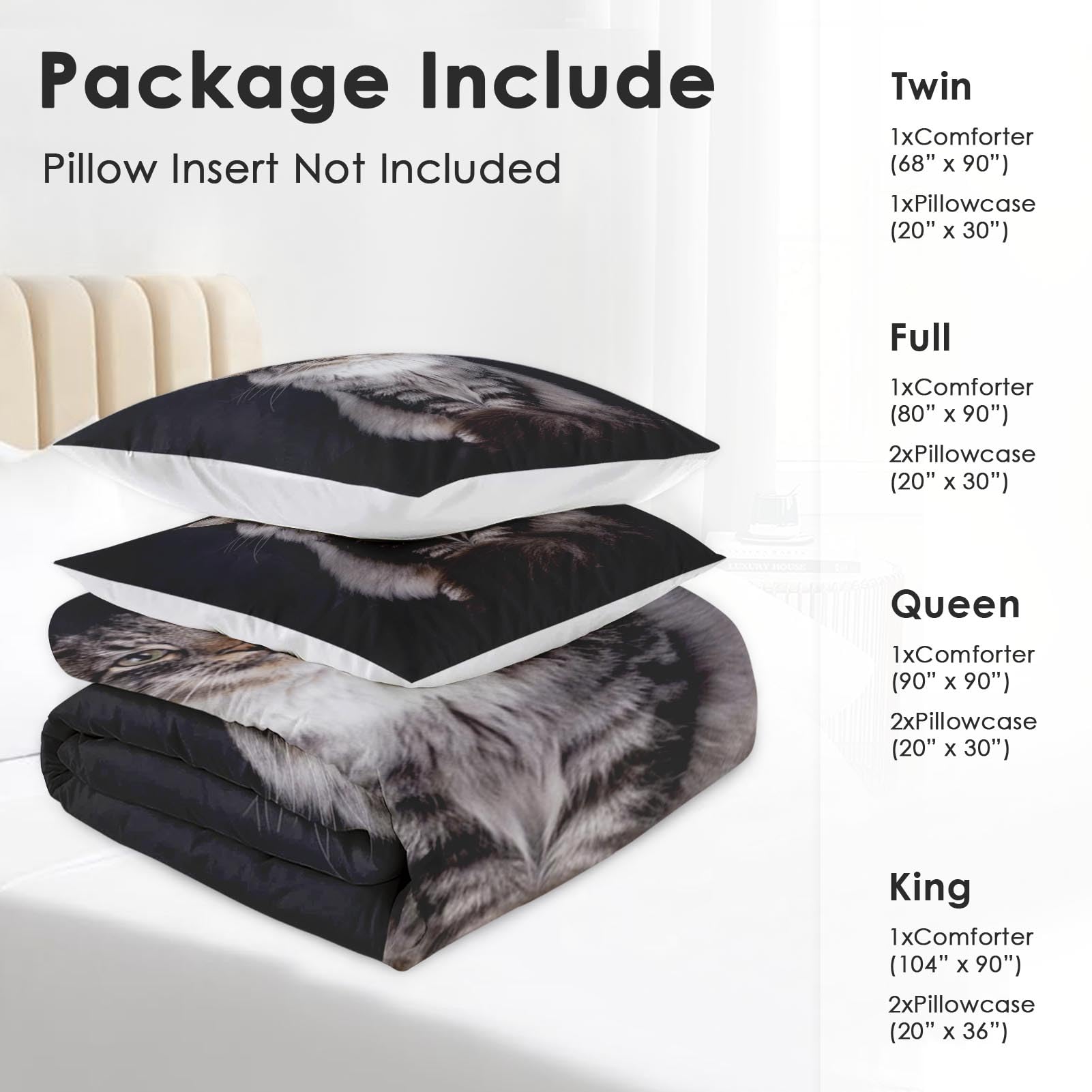 Cuzutime King Size Comforter Set with 2 Pillowcases, Silver Cat His Cute, Bedroom Decor Gray Grey Black Tabby Soft Bedding Set for Kids and Adults, Bed Decor