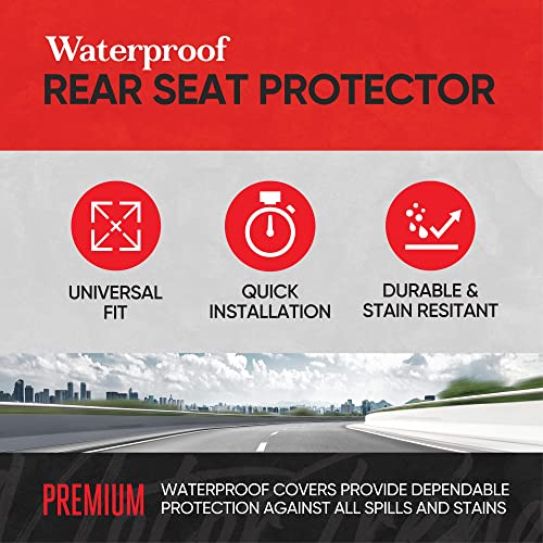 Motor Trend SpillGuard Waterproof Seat Cover, Gray Stitching β Split Bench Rear Seat Protector with Neoprene Padding, for Kids & Dogs, Car Interior Covers