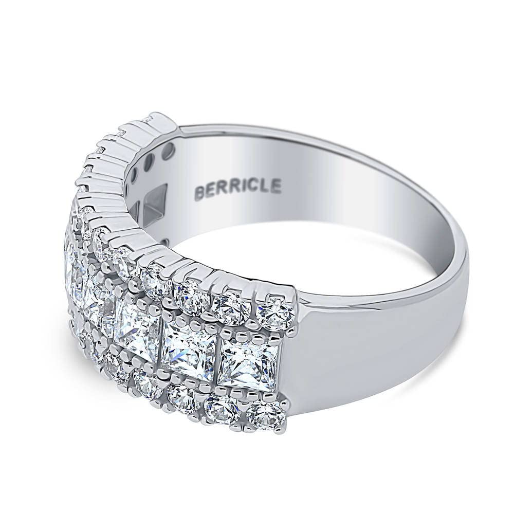 BERRICLE Sterling Silver Art Deco Wedding Rings Cubic Zirconia CZ Anniversary Half Eternity Ring for Women, Rhodium Plated Size 8
