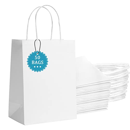COGLARING 50Pcs 6.3x3.2x8.3 Gift Bags Kraft Paper Bag w/Handles Bulk Shopping Favor Bags