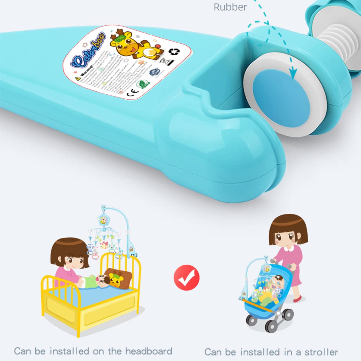 Baby Mobile for Crib with Music and Lights, Remote and Projection. Pack and Play Toys for Ages 0+ Months (Pink-Bee)