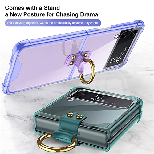 FYTON Galaxy Z Flip 4 Case with Ring, Z Flip 4 Case with Ring Holder, Four-Corner Bubble Anti-Fall Protective Phone Case for Samsung Galaxy Z Flip 4 5G (2022), Crystal