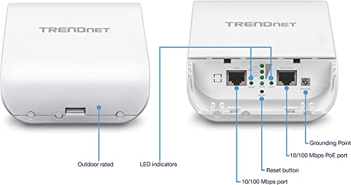 TRENDnet 10dBi Wireless N300 Outdoor PoE Pre-configured Point-to-Point Bridge Bundle Kit, TEW-740APBO2K, 2 x Pre-configured Wireless N Access Points, IPX6 Rated Housing, Built-in 10 dBi Antennas white