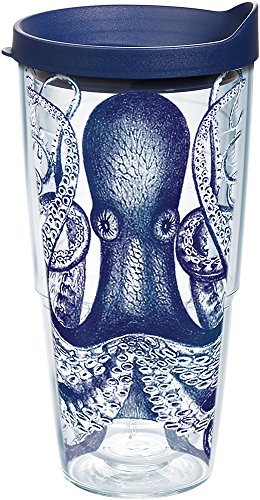 Tervis Plastic Octopus Tumbler with Wrap and Navy Lid 24oz, Clear