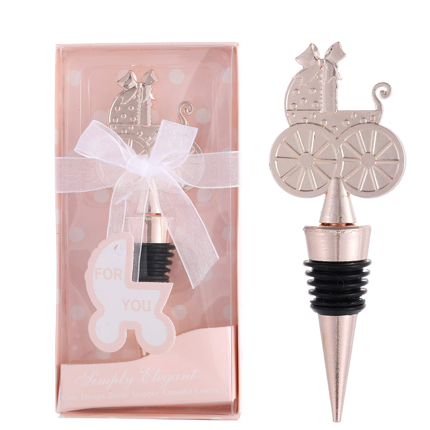 Beverage Bottle Stoppers,Baby Shower Party Favors Return Gifts For Guests Baby Carriage Bottle Stopper Decorations Boy Girl By PARTYGOGO (Carriage Stopper Pink, 12)