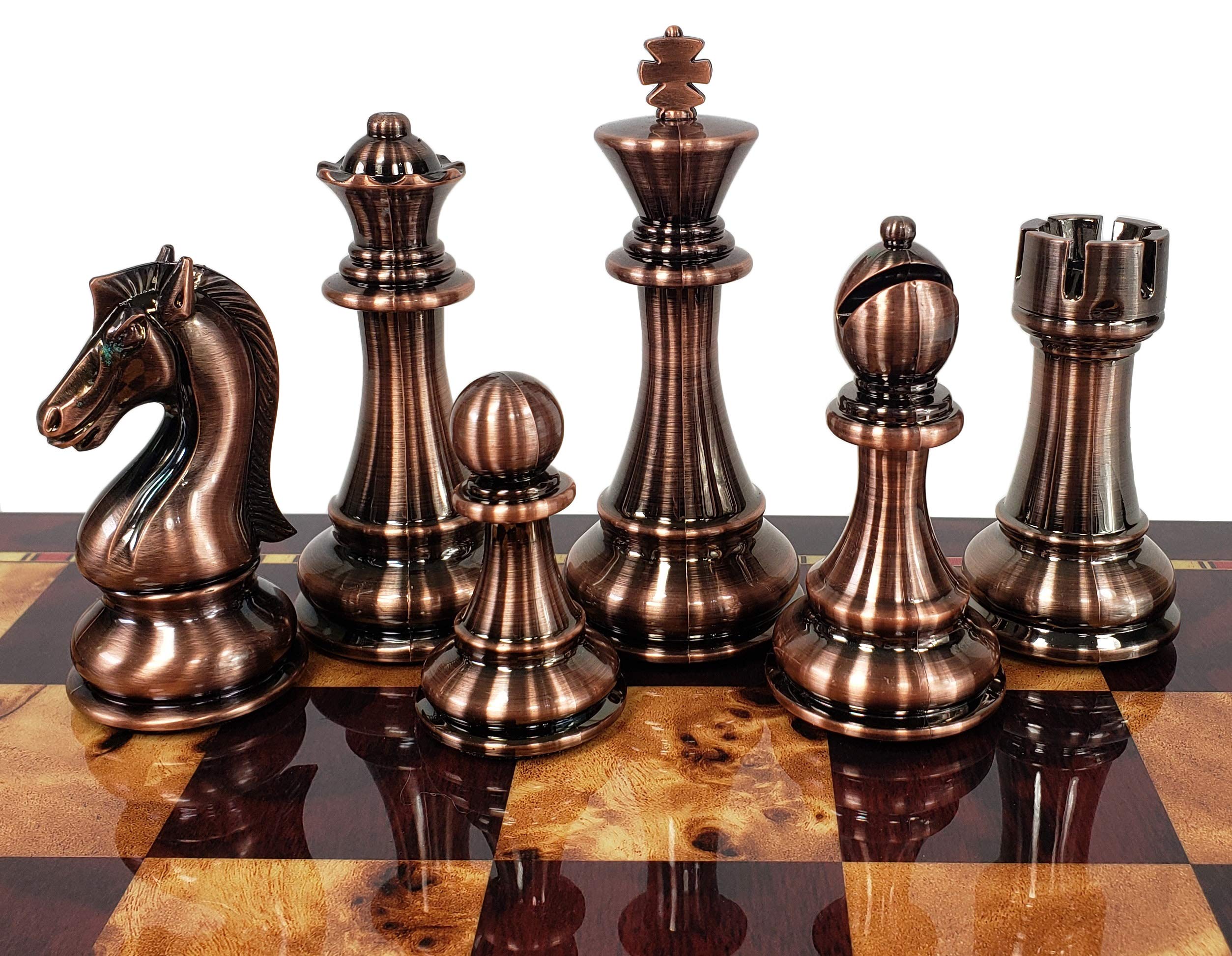 Large 4 3/8 inch King Copper & Gold Finish Staunton Chess Men Set NO Board