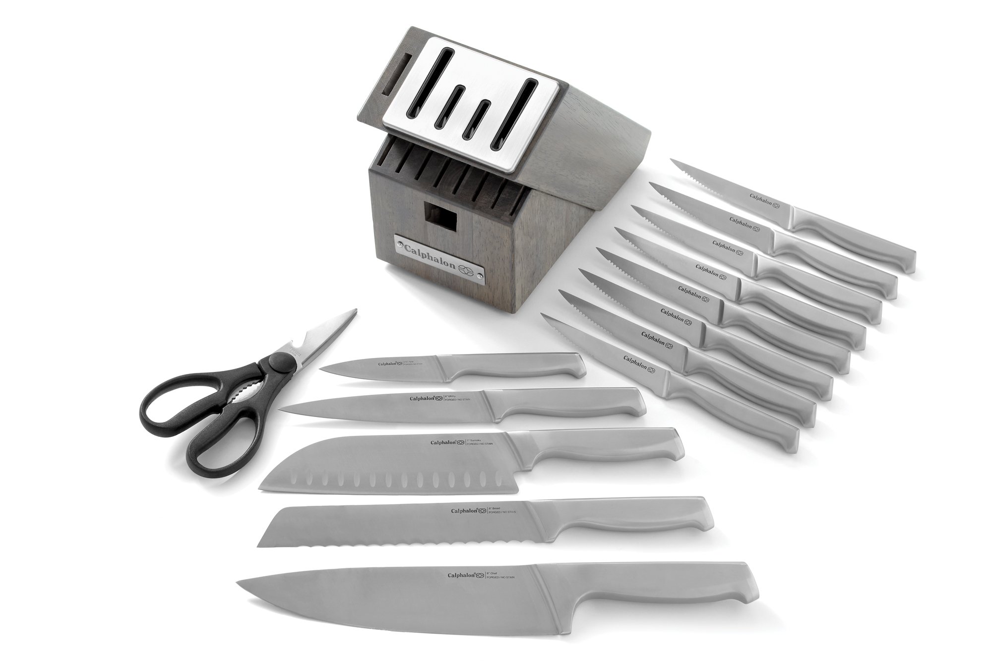 Calphalon 8-Piece Pots and Pans Set, Nonstick Kitchen Cookware, Black & Kitchen Knife Set with Self-Sharpening Block, 15-Piece Classic High Carbon Knives