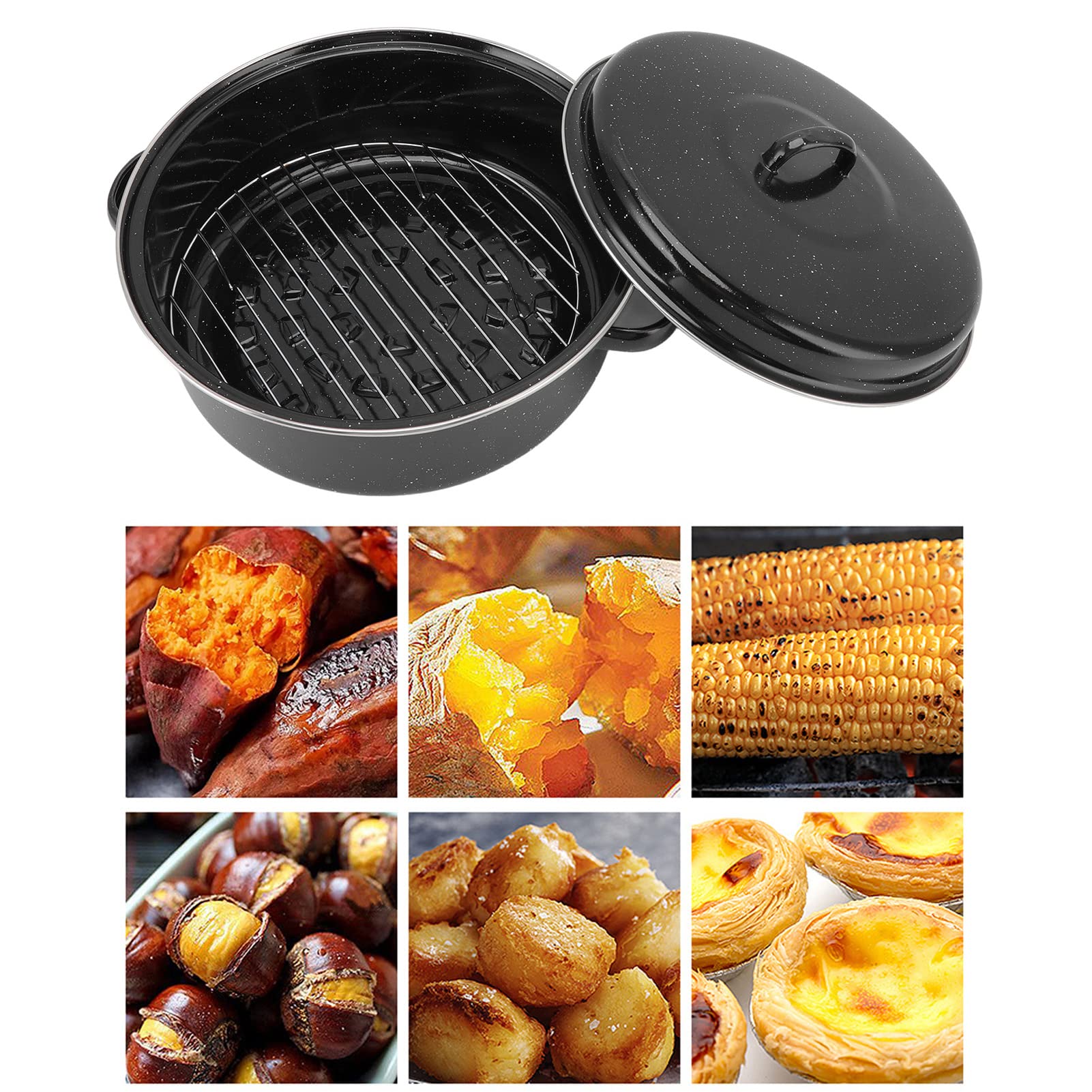 Black Spots Home to Avoid Sticky Pan Grill Pan, Baking Pan for Roasting Sweet Potatoes Chestnuts Roasting Pans Pots & Pans (Iron Cover 28cm)