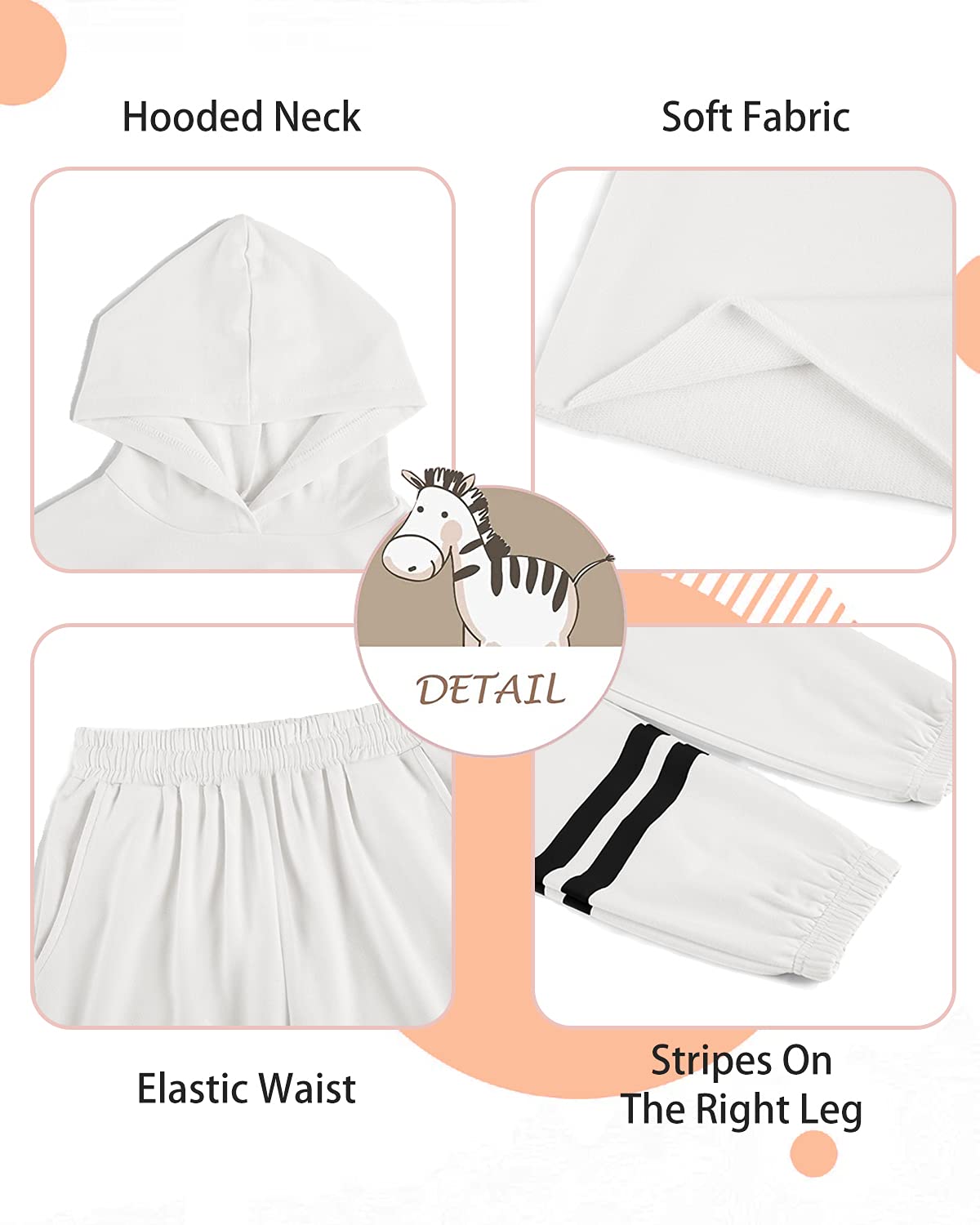 Batermoon Girl's Hooded Sweatsuits Long Sleeve Crop Sweatshirts and Sweatpants Casual Lounge Sets White
