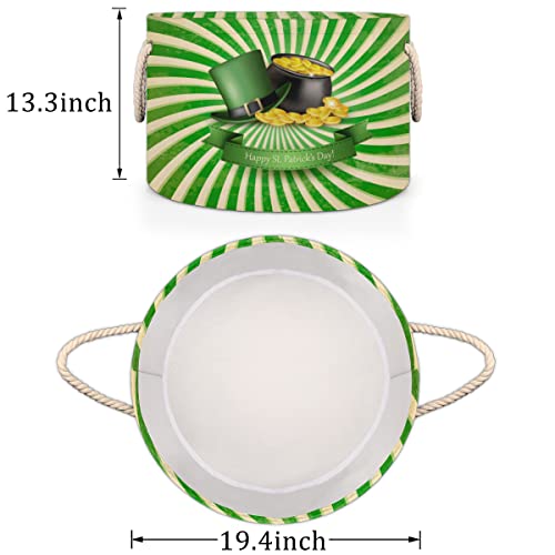 Saint Patrick's Day Green Hat(01) Large Round Baskets for Storage Laundry Baskets with Handles Blanket Storage Basket for Bathroom Shelves Bins for Organizing Nursery Hamper Girl Boy