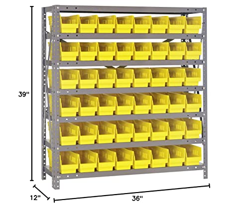 Quantum Storage Systems 1239-101YL Steel Shelving Unit with 4" Shelf Bins, 12" D x 36" W x 39" H, Yellow