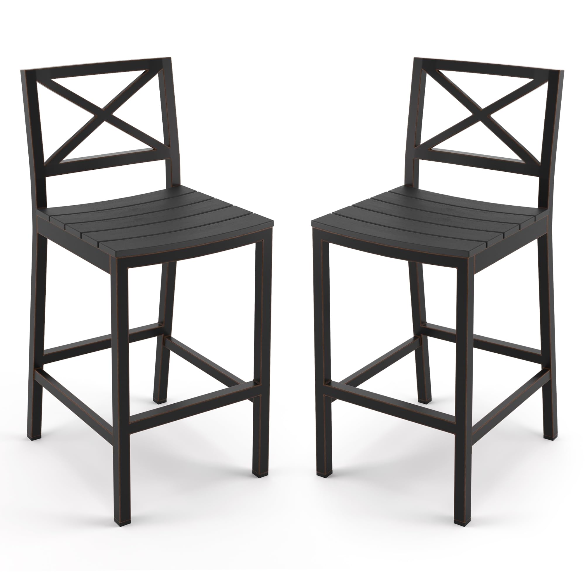 Cozyman Outdoor Bar Stools Set of 2, 26 Inch All Weather HDPS Patio Counter Height Barstools with Back & Footrest, Aluminum Bar Stool Chairs for Hot Tub, Balcony, Yard, Indoor Or Outdoor Use, Black