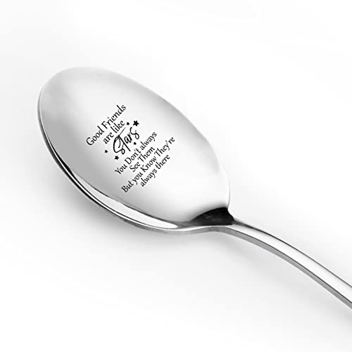 Best Friend Spoon Gifts - Funny Good Friends are Like Stars You Don't always See Them Spoon Engraved Stainless Steel for Coffee/Tea/Ice Cream/Dessert Lovers Friendship Gift