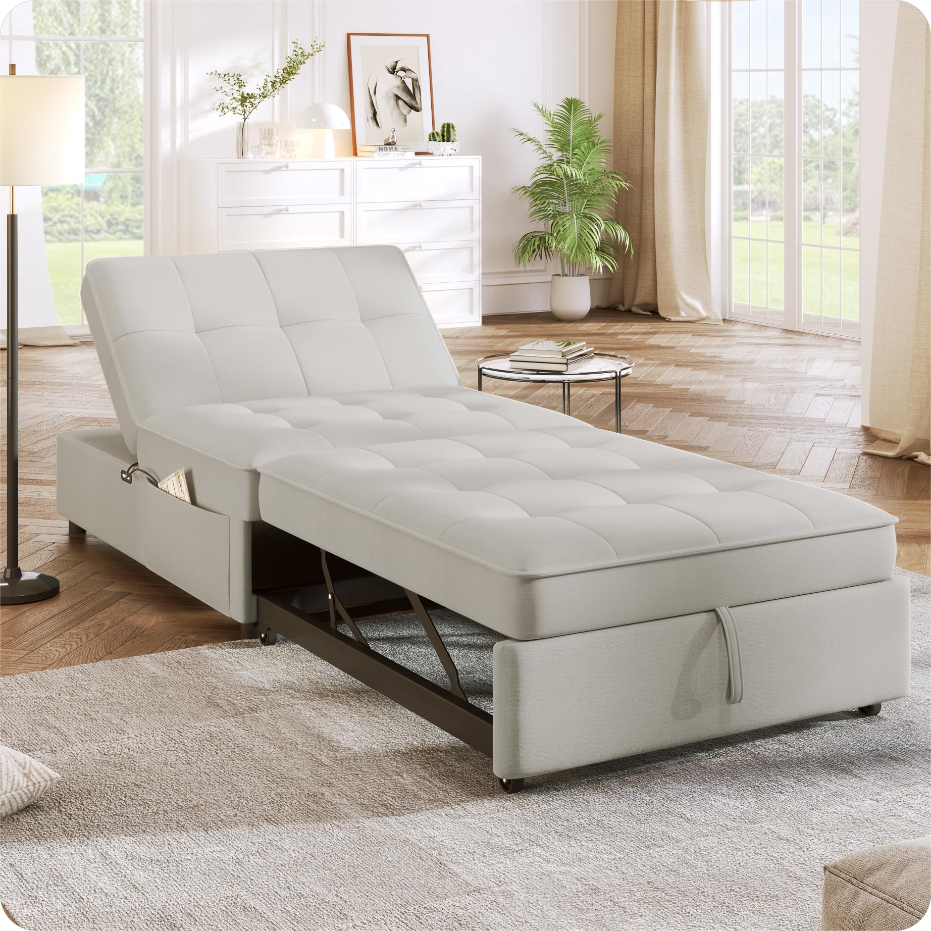 QKFF Convertible Sleeper Sofa Bed, 3 in 1 Modern Velvet Loveseat Futon Sofa Couch with Pullout Bed, Reclining Backrest Toss Pillows, Pockets for Living Room (Blue)