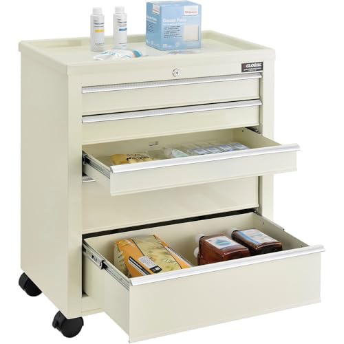 Global Industrial Medical Bedside Cart, 5-Drawer, Key Lock, Beige, 24-1/2"L x 13-1/4"W x 29"H