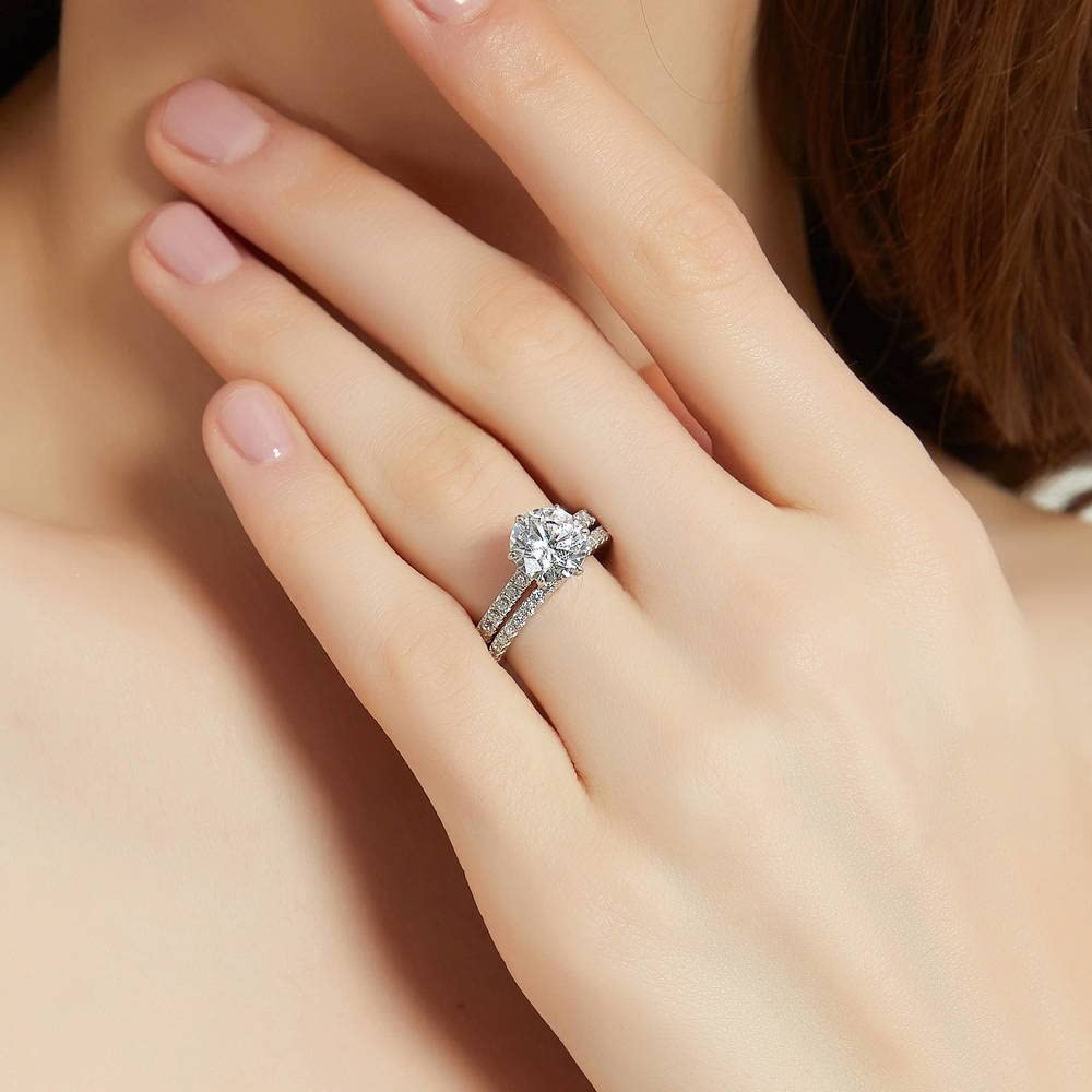 BERRICLE Sterling Silver Solitaire Wedding Engagement Rings 2.7 Carat Round Cubic Zirconia CZ Ring Set for Women, Rhodium Plated Size 9