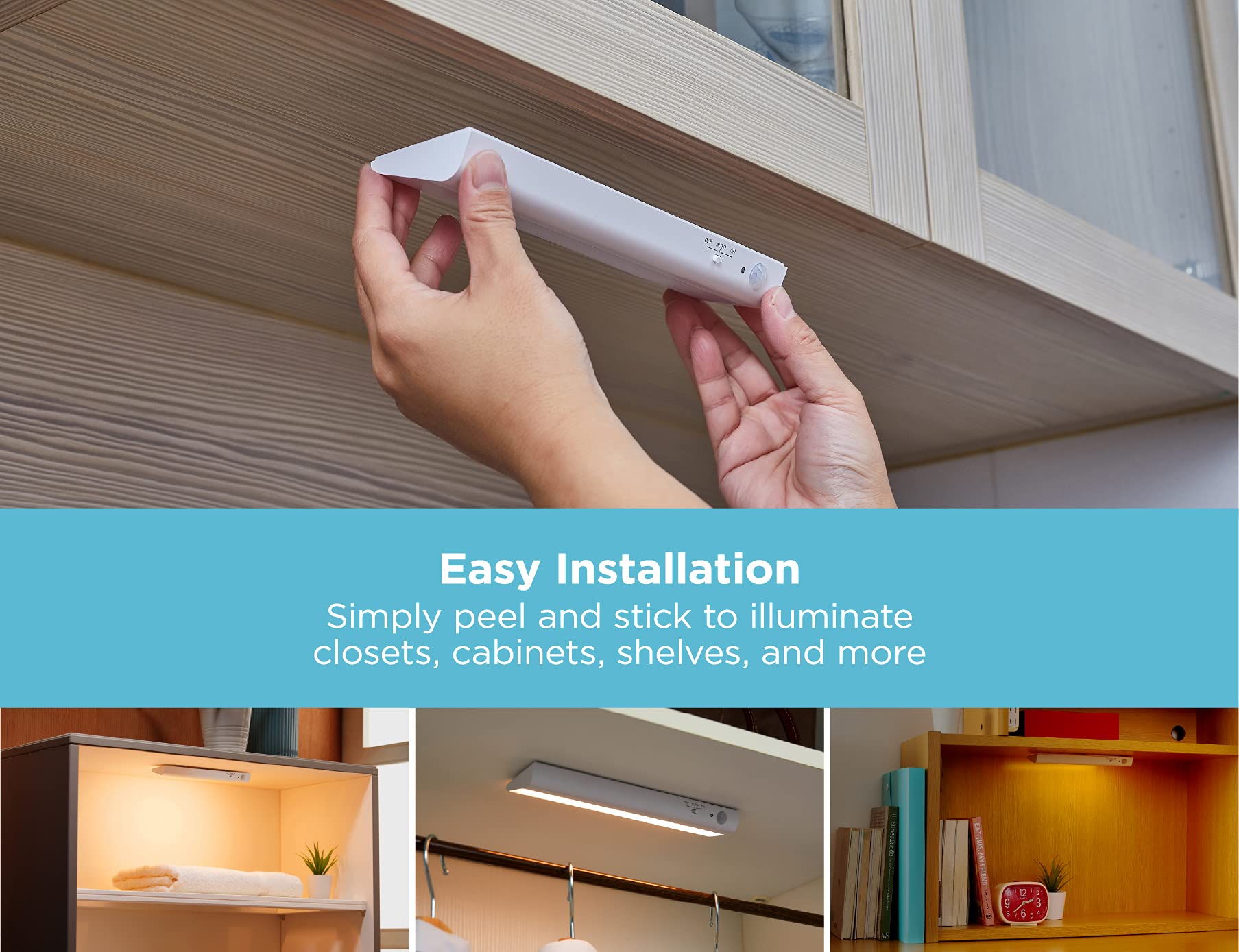 BLACK+DECKER Battery Operated Under Cabinet Lighting, Motion Sensor On/Off, Warm White LED, Stick-On Install for Kitchen & Closets - 2 Bars
