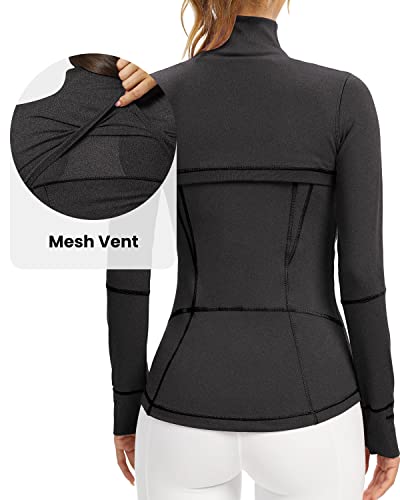 AVGO Women's Running Track Jacket Lightweight Athletic Slim Fit Track Jacket Gym Top Workout Clothes 2024(Charcoal Black, XL)