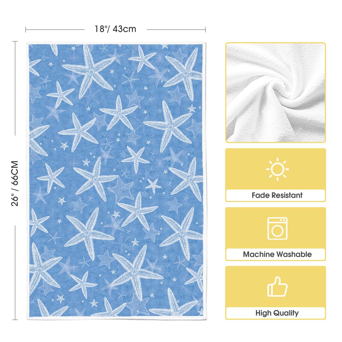 Artoid Mode Starfish Scallop Ocean Theme Summer Kitchen Towels Dish Towels, 18x26 Inch Seasonal Decoration Hand Towels Set of 4