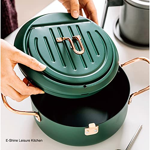 Deep Fryer Pot by E-Shine Leisure Kitchenware, Japanese Style Tempura Deep Fryer with Fahrenheit Thermometer, Small and Easy Clean, Vintage Green, DIAM. 9.5β