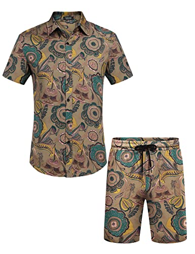 COOFANDY Men's Flower Shirt Hawaiian Sets Casual Button Down Short Sleeve Shirt