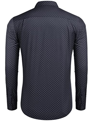 COOFANDY Men's Business Dress Shirt Long Sleeve Regular Fit Shirt Casual Polka Dot Printed Button Down Shirts Navy Blue
