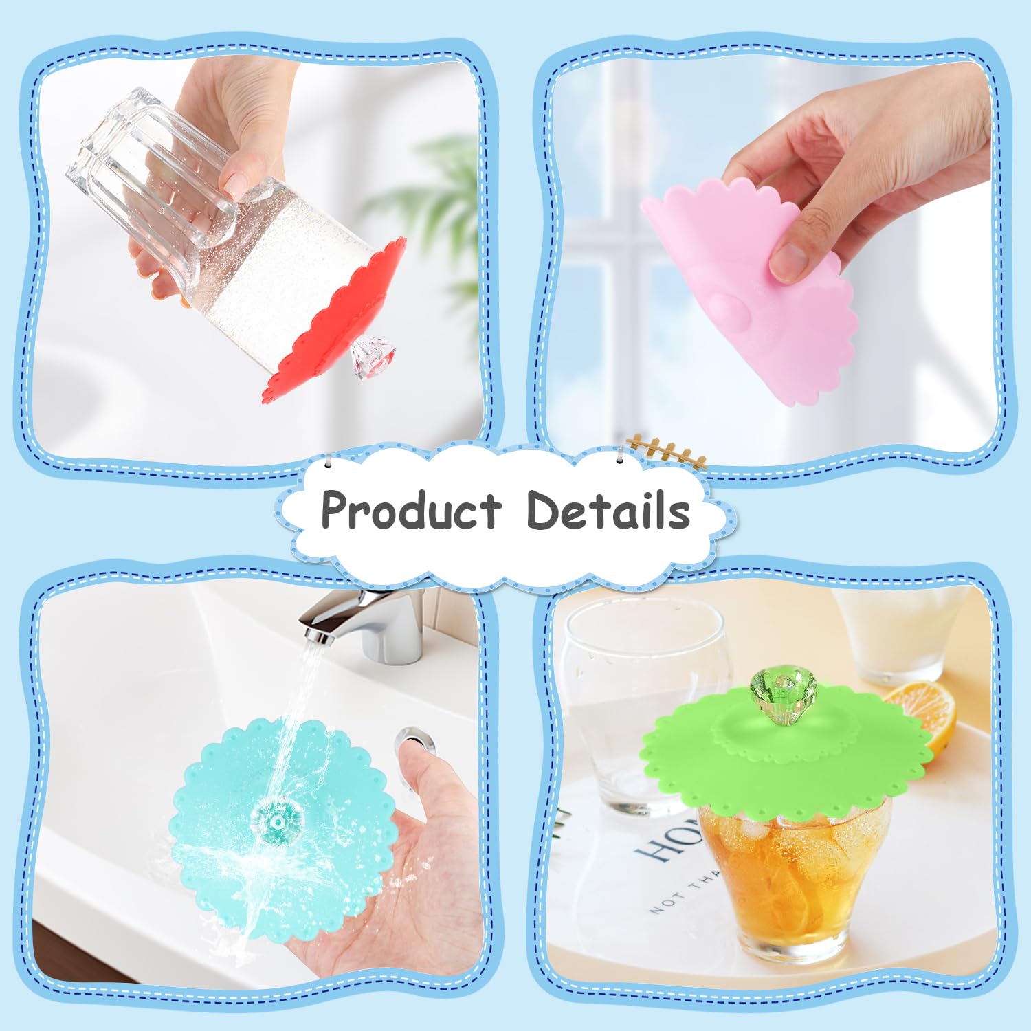 BOSMIOW 10pcs Silicone Cup Lid,Camping Colorful Anti-Dust Silicone Mug Cover,Flexible Silicone Outdoor Drink Cover,Diamond Dust Cup Cover for Mugs,Cups,Tea Pots,10 Colors