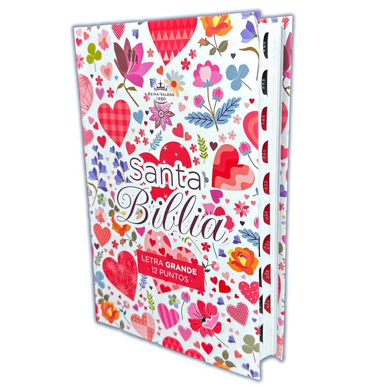 Biblia para Mujer Letra Grande 12 puntos RV1960 rosa floral con corazones con indice