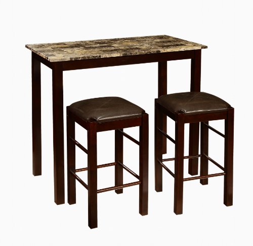 Roundhill Furniture Brando 3-Piece Counter Height Breakfast Set, Espresso Finish,Brown
