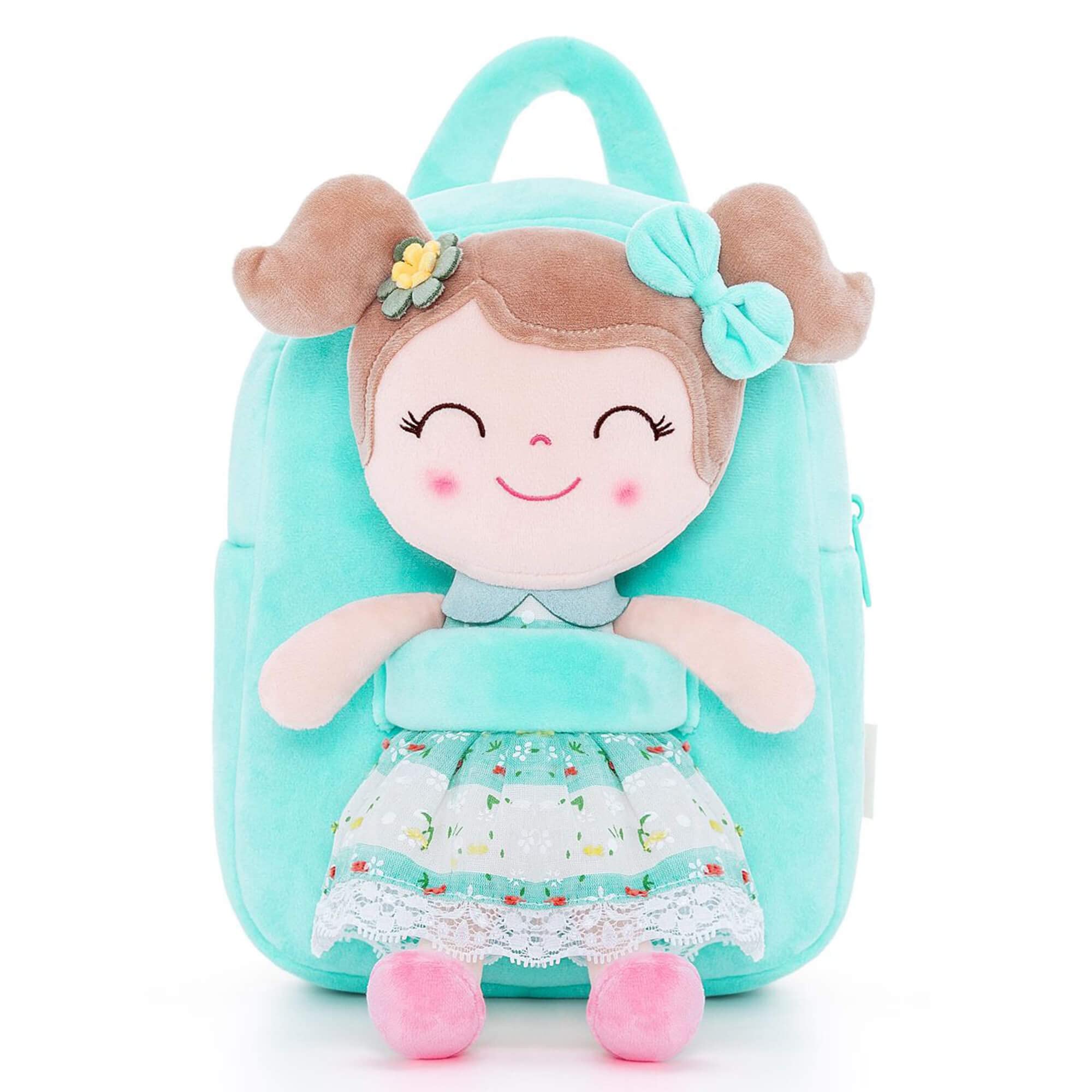 Gloveleya Kids Backpacks Girls Backpack Plush Bags with Soft Baby Doll Green 9"