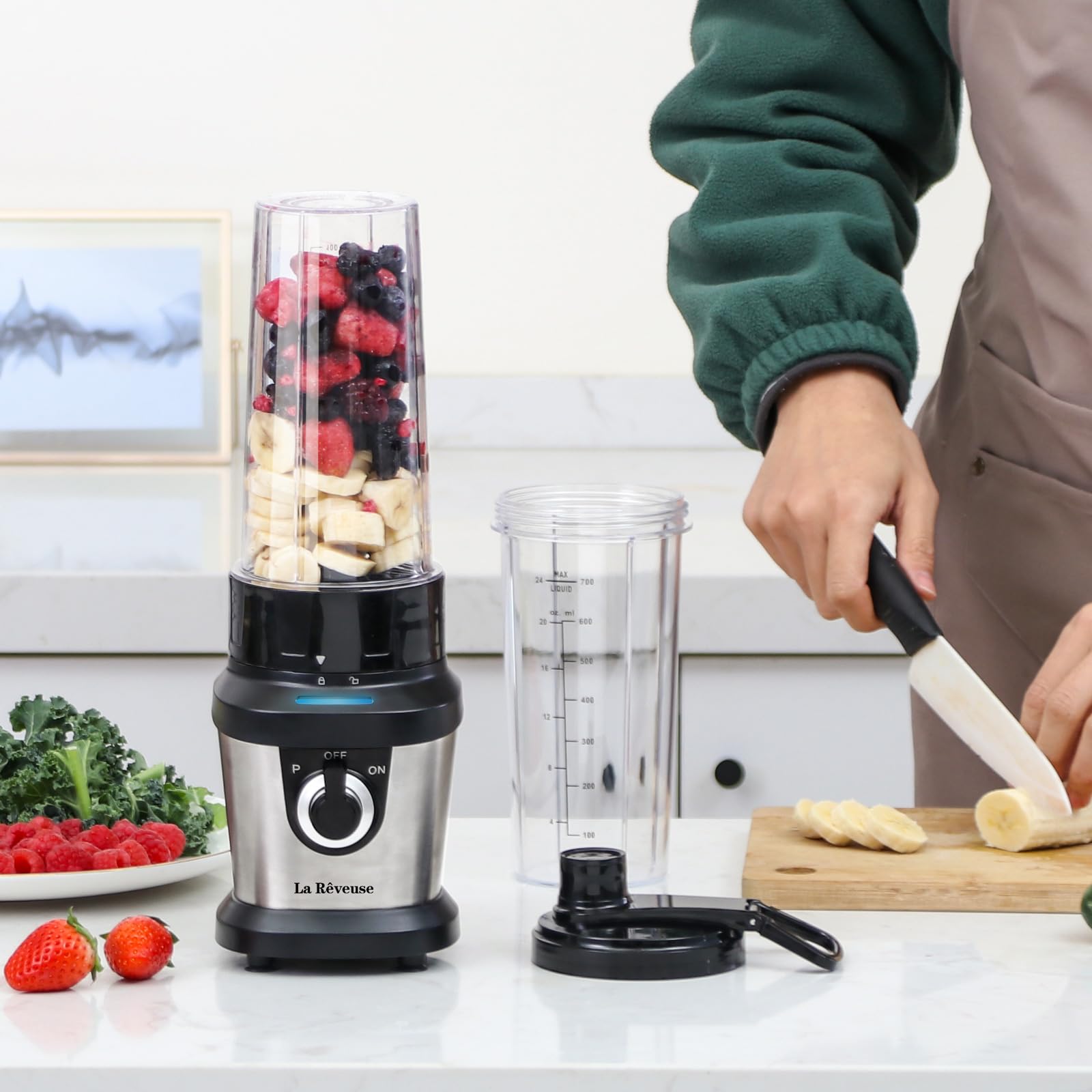 La Reveuse Electric Smoothie Blender for Shakes and Smoothies,Licuadora 400W, with 2 x 24 Oz Blender Cups,Single Serve Smoothies Maker for Juices